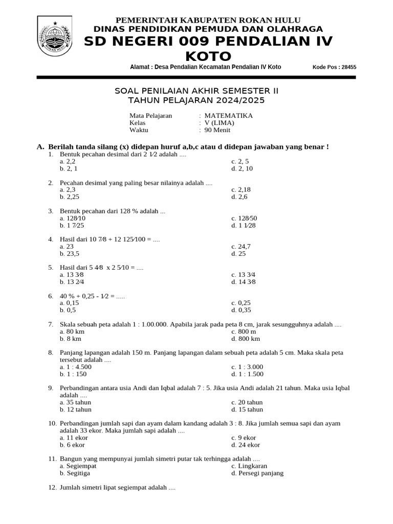 Soal PAT Matematika Kelas 5 | PDF
