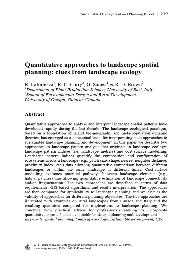 Quantitative Approaches To Landscape Spatial Planning Clues From ...