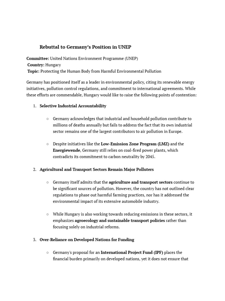Rebuttals Against Position Papers UNEP | PDF | Sustainability | Carbon ...