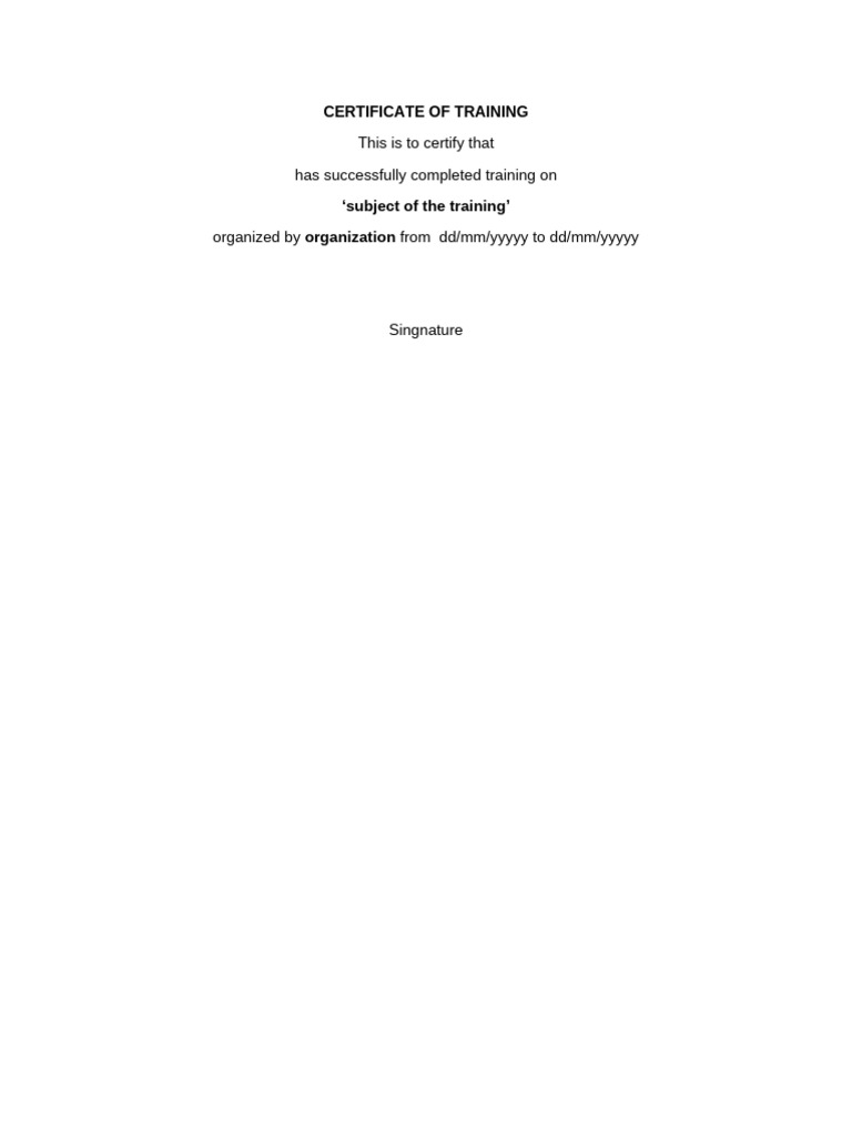 Certificate of Training Text | PDF