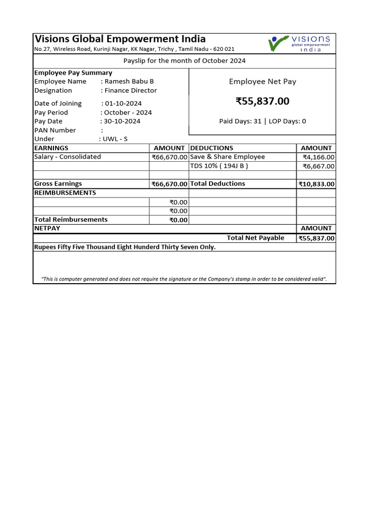 Ramesh Babu B - October Pay | PDF