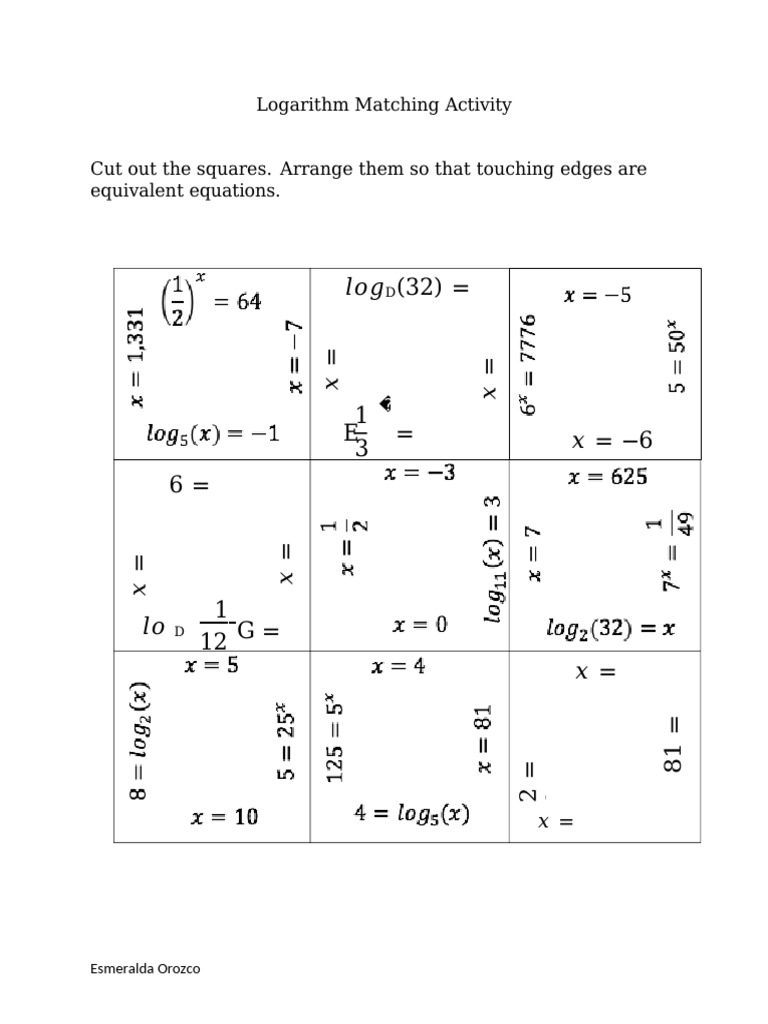 LogarithmMatchingActivity-1 | PDF | Mathematics