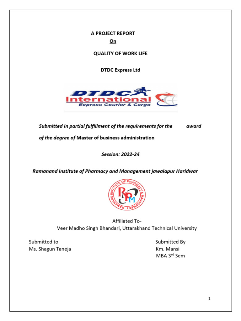 Mansi A Project Report DTDC 1 | PDF | Business