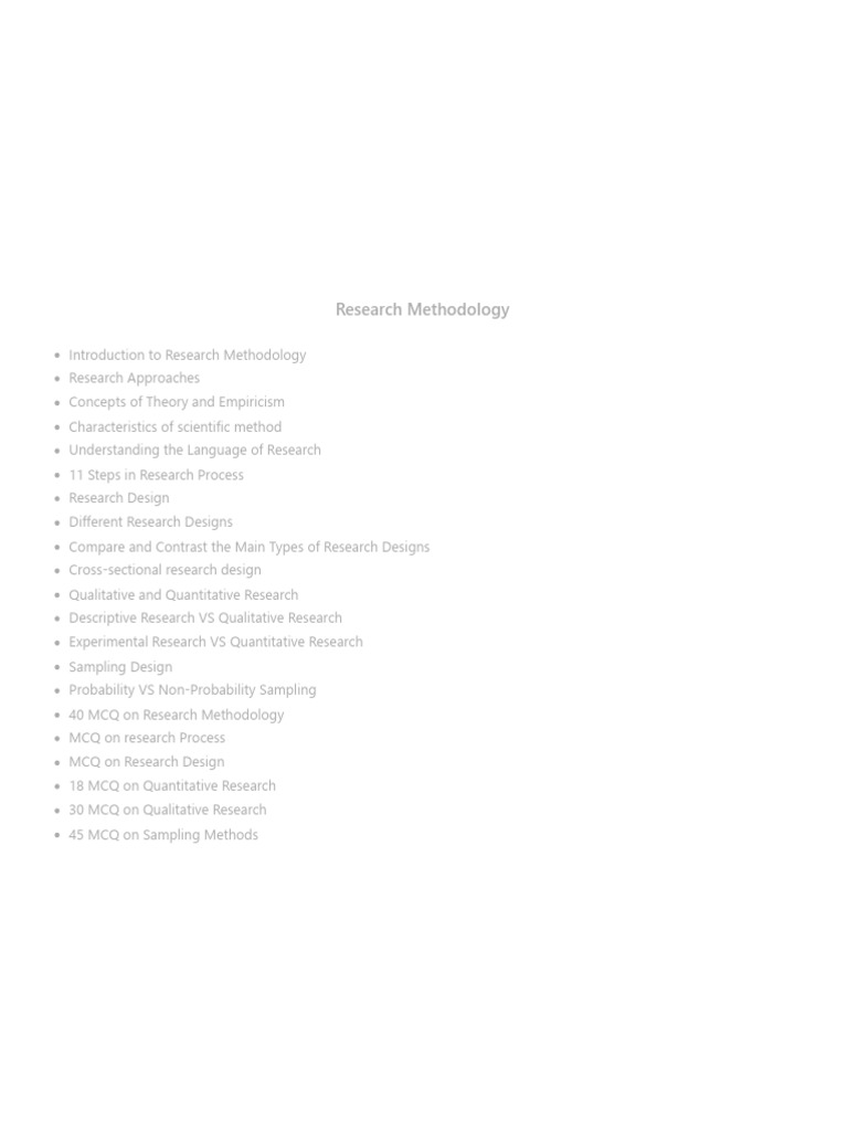 40 MCQ on Research Methodology | PDF | Sampling (Statistics) | Experiment