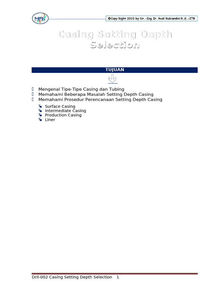 Dril-002 Casing Setting Depth Selection | PDF