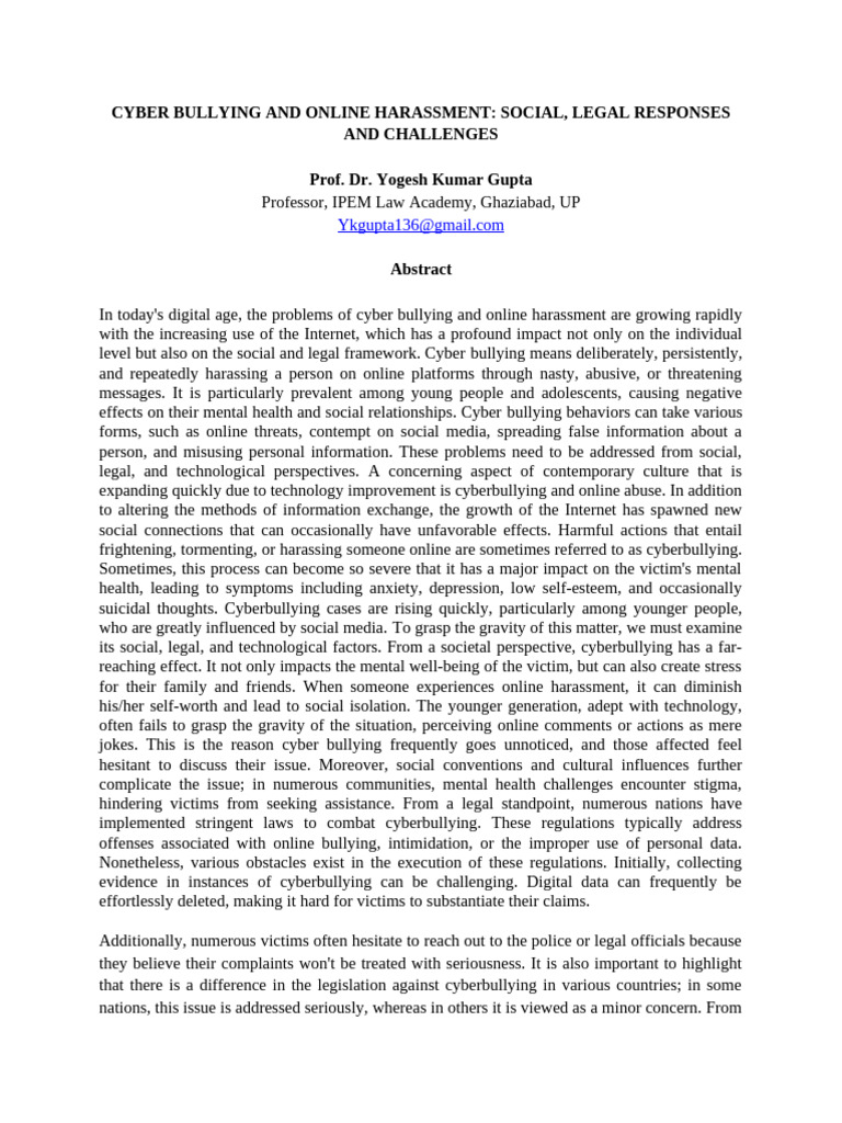 Cyberbullying: Social and Legal Solutions | PDF | Cyberbullying | Bullying
