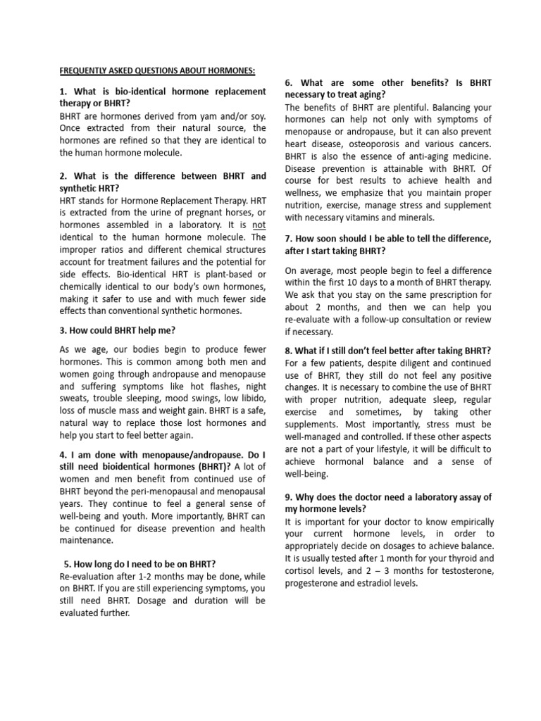 Frequently Asked Questions About Hormones | PDF | Hormone Replacement ...