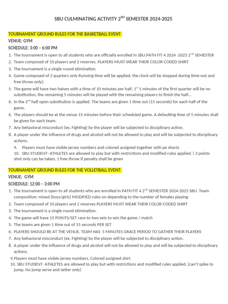 SBU Sports Tournament Rules 2024-2025 | PDF | Association Football | Athletic Sports