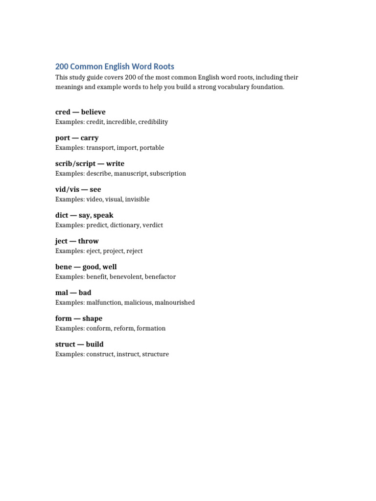 English Word Roots Guide | PDF