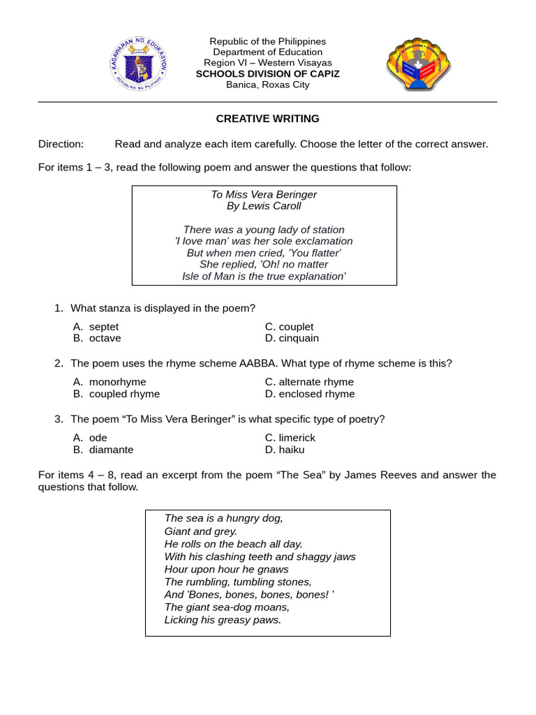 Assessment Tool in Creative Writing | PDF | Characters In Romeo And ...