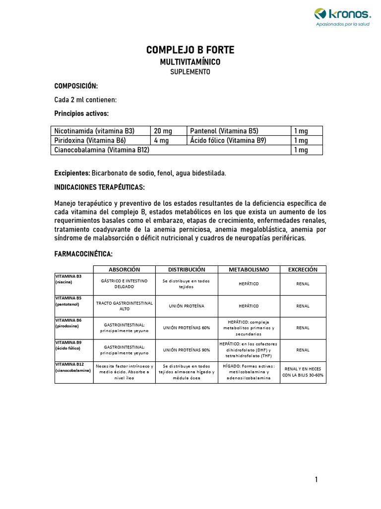 Prospecto Complejo B Forte Ampolla Inyectable de 2 ML Vial de 10 ML ...