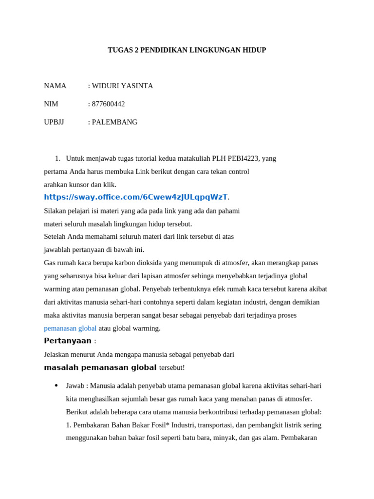 Tugas 2 Pendidikan Lingkungan Hidup Widuri Yasinta | PDF