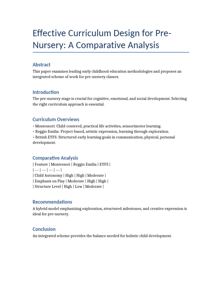 Curriculum Design for Pre-Nursery Classes | PDF