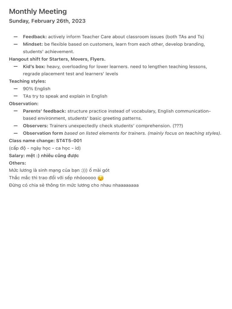 Monthly Meeting Insights and Feedback | PDF