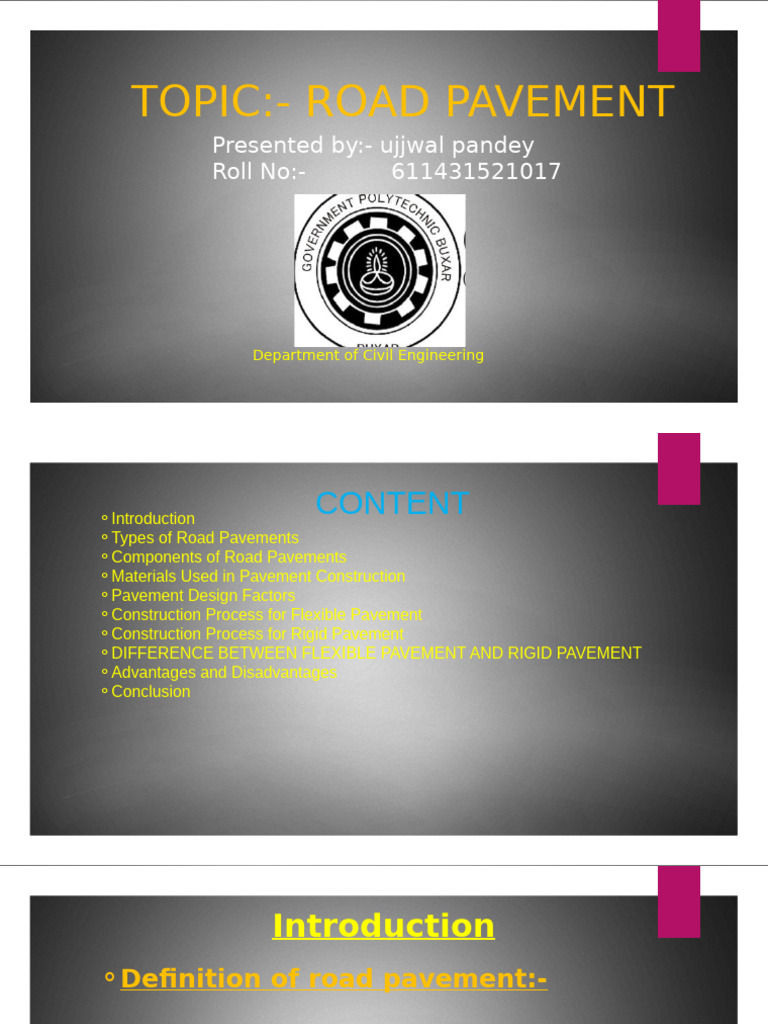 Road Pavement PPT by Ujjwal - 20250428 - 110023 - 0000 | PDF | Road Surface | Concrete