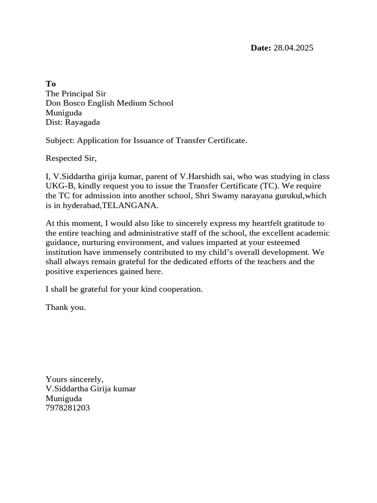 TC Application Harshidh | PDF