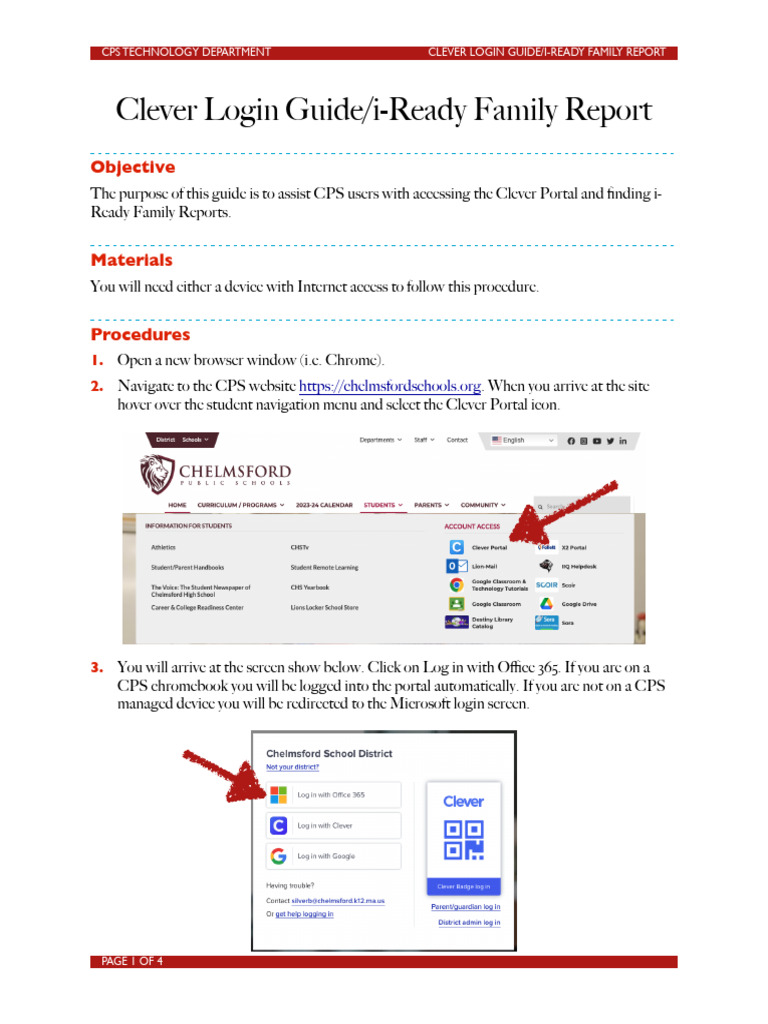 Clever Login Guide/i-Ready Family Report: Objective | PDF | Login ...