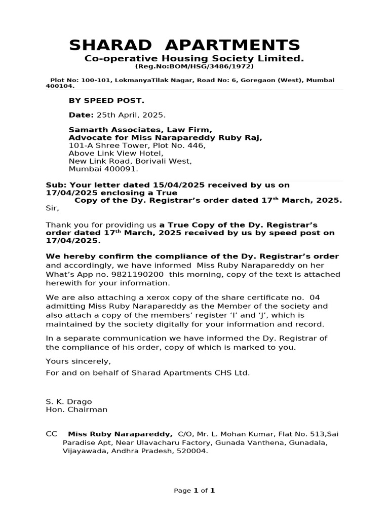 Letter To Ruby's Lawyer 25 04 2025 | PDF