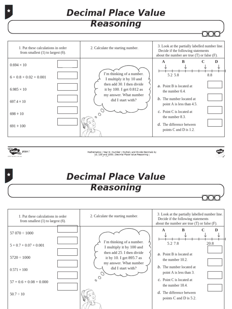 Decimal Place Value Reasoning Activity Sheet | PDF | Numbers ...
