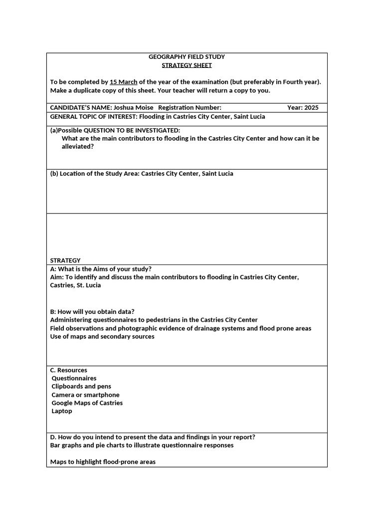 (Template) GEOGRAPHY FIELD STUDY STRATEGIES SHEET | PDF