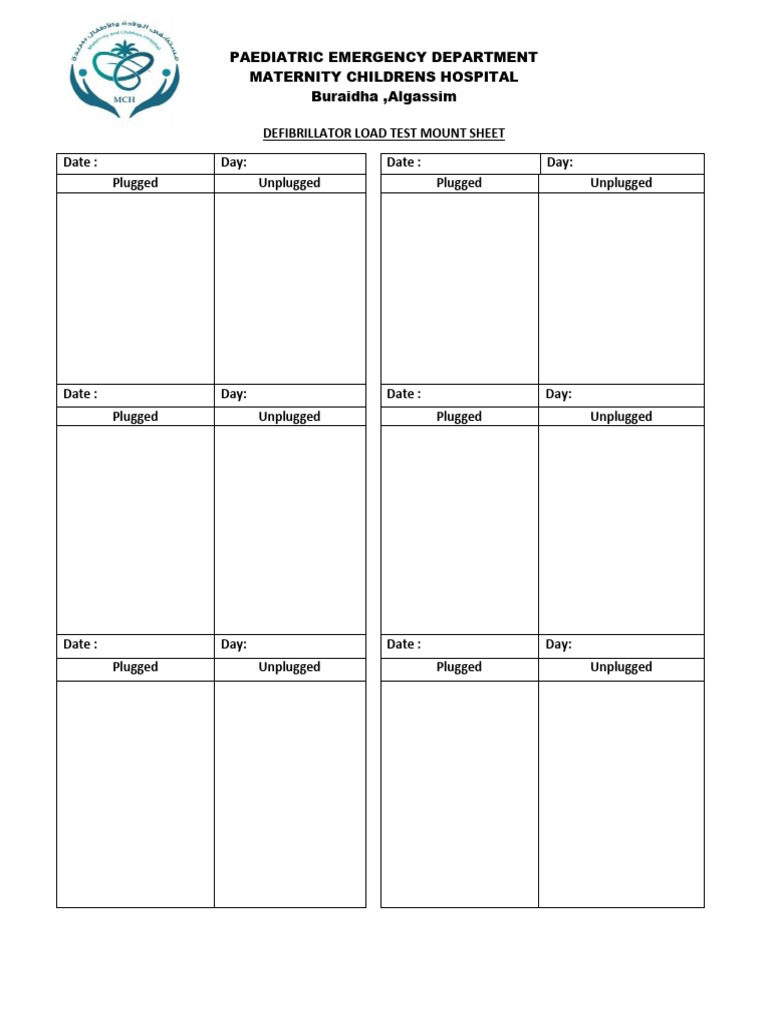 Defibrillator Load Test Mount Sheet | PDF
