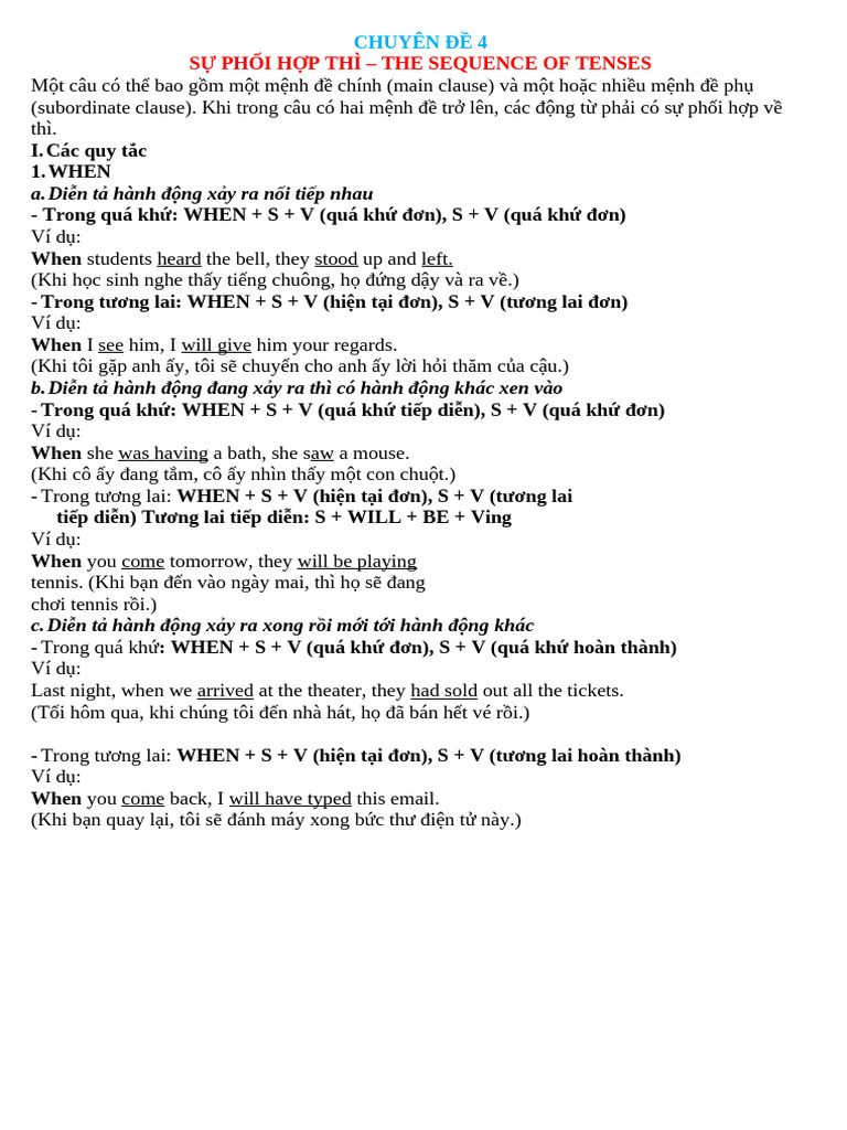 Chuyen-De-4 - TENSE SEQUENCES 2 | PDF
