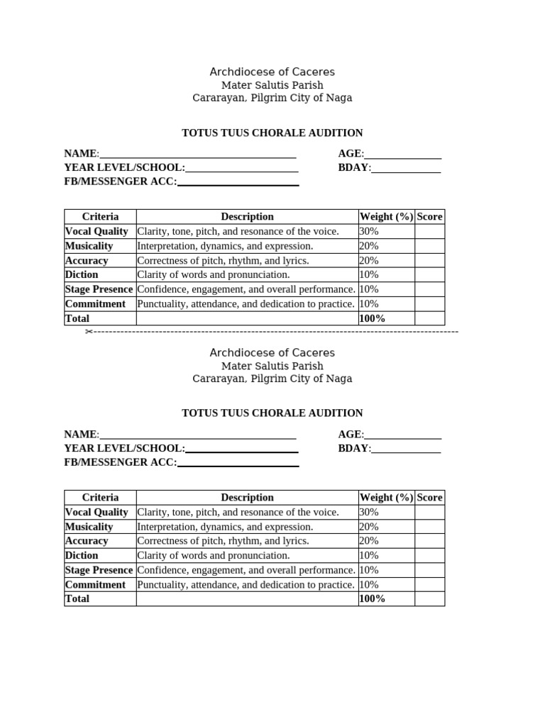 Audition Criteria | PDF