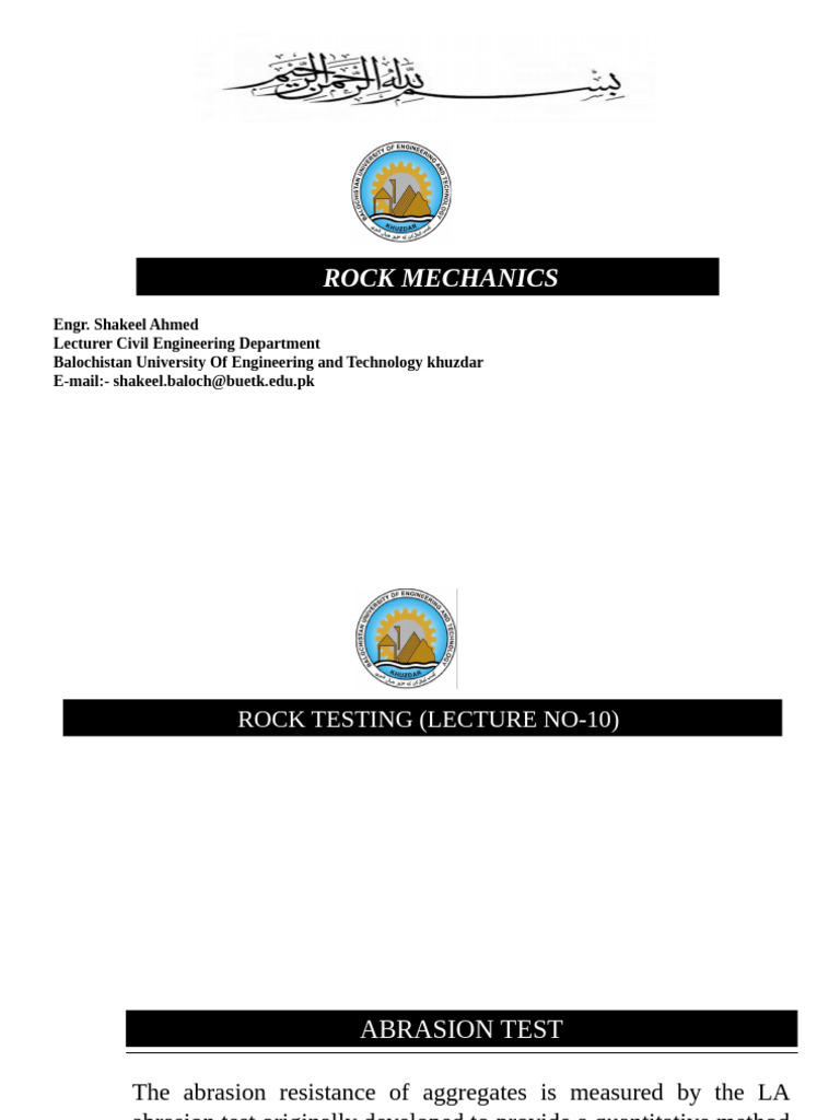 Lecture No-10 Rock Testing | PDF | Wear | Rock (Geology)