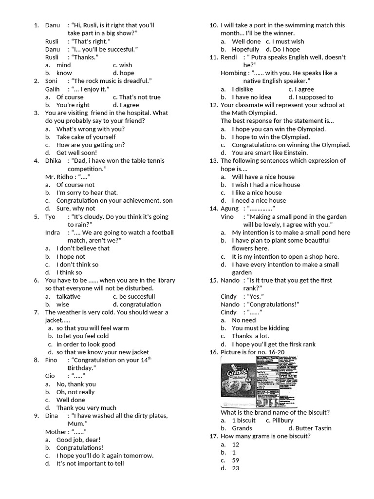Uts Chapter 1 and 2 Kelas 9 | PDF | Biscuit