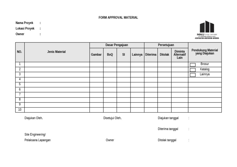 Formulir Persetujuan Material Excel | PDF