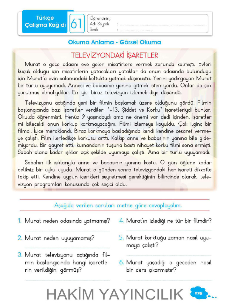 3.sinif Turkce Okuma Anlama Gorsel Okuma Grafik Okuma Dinleme Kurallari Etkinlikleri 1 1 | PDF