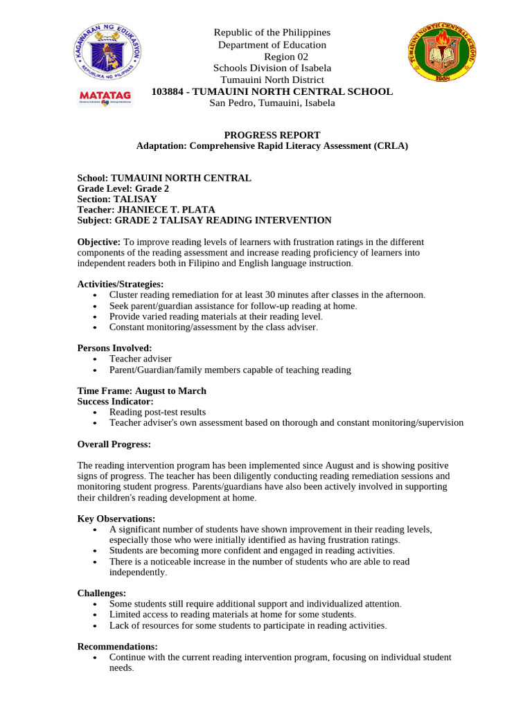 Obj 10 Progress Report Reading | PDF | Differentiated Instruction ...