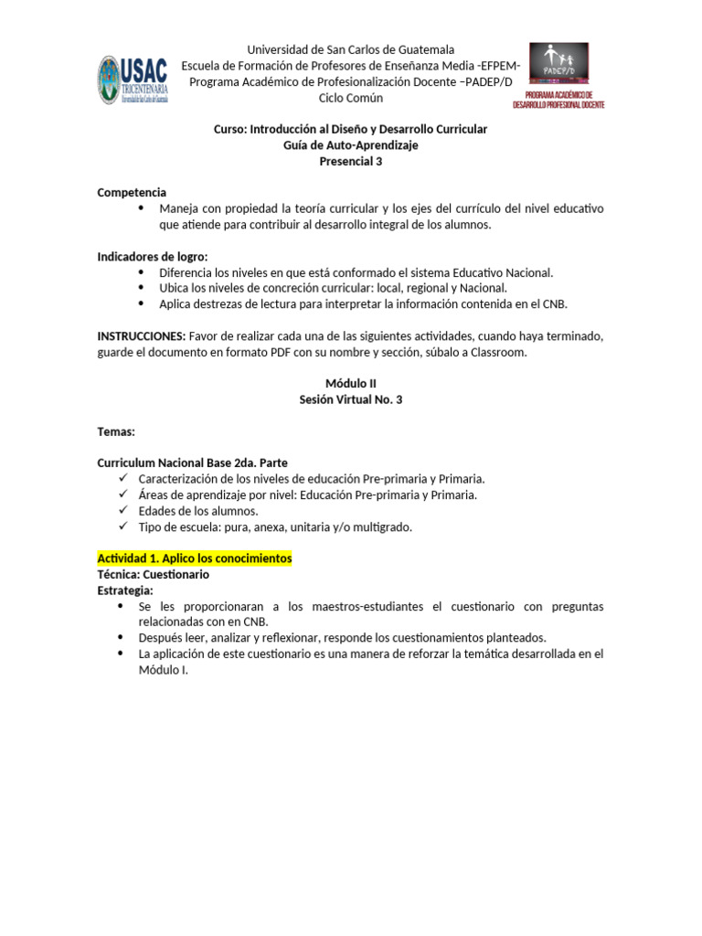 3. Guía Presencial 3 -Angel Girón | PDF | Plan de estudios | Maestros