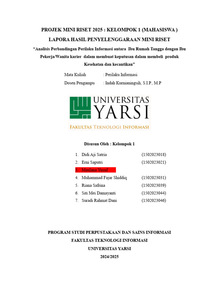 Mini Riset Projek Kelompok 1 - Uts - Perilaku Informasi | PDF