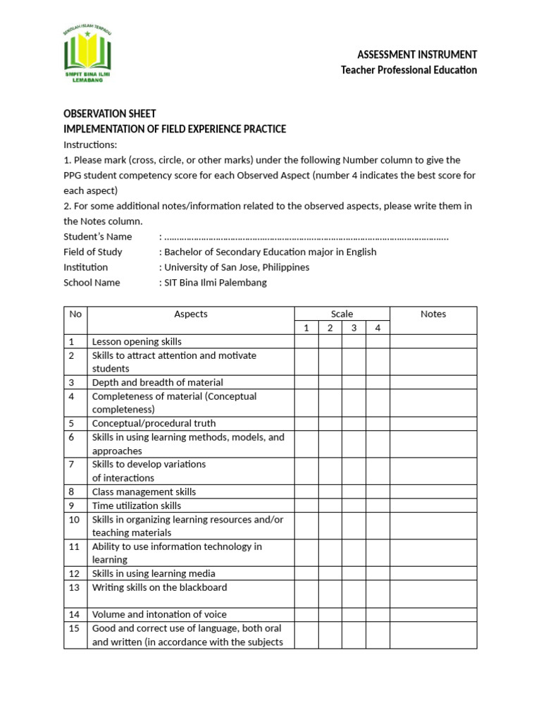 PPL Observation Sheet | PDF