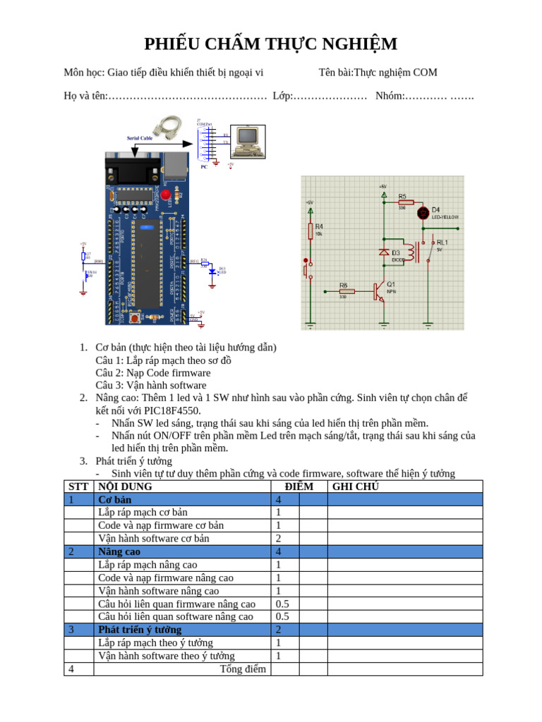 Phieu cham thuc nghiem mon GTDKTBNV COM | PDF