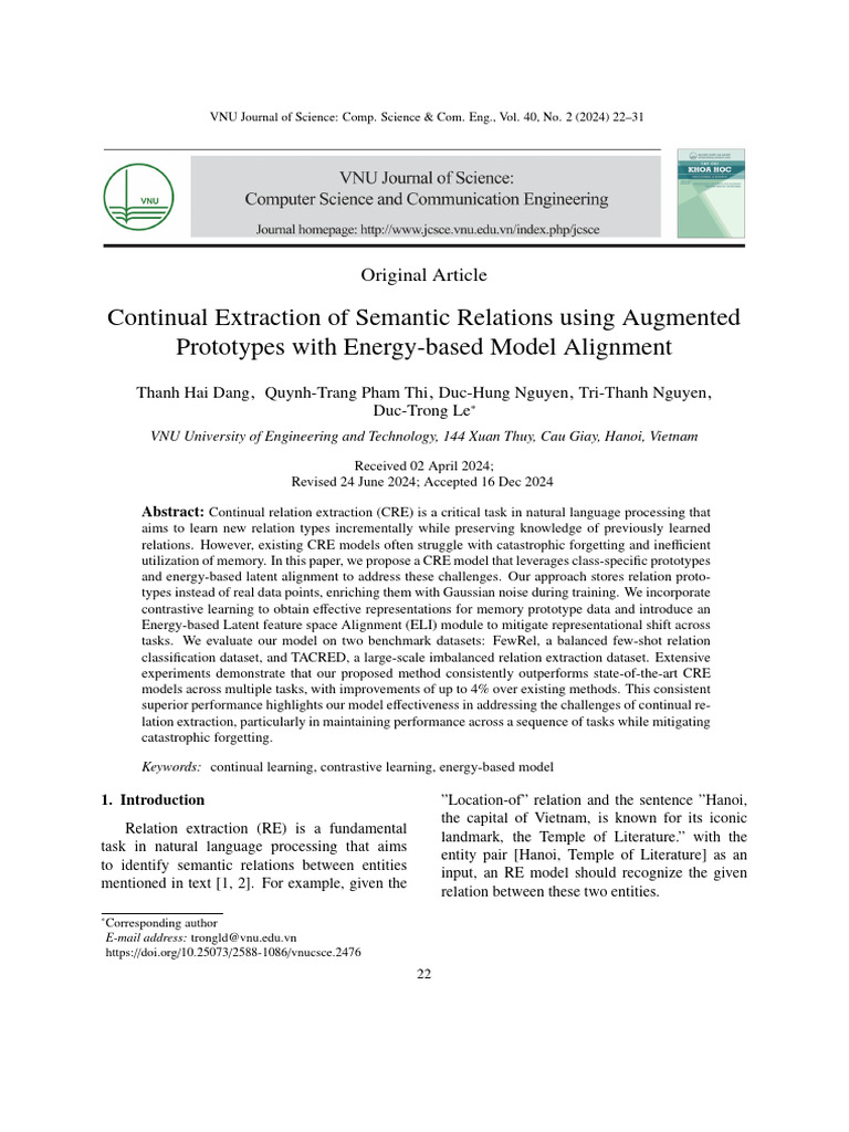 Continual Extraction of Semantic Relations Using Augmented Prototypes With Energy-Based Model ...