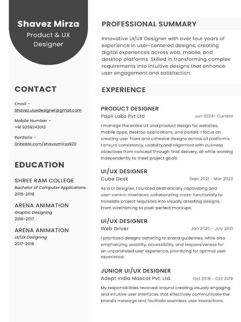 Shavez Mirza UI & UX Designer | PDF | Usability | Computing