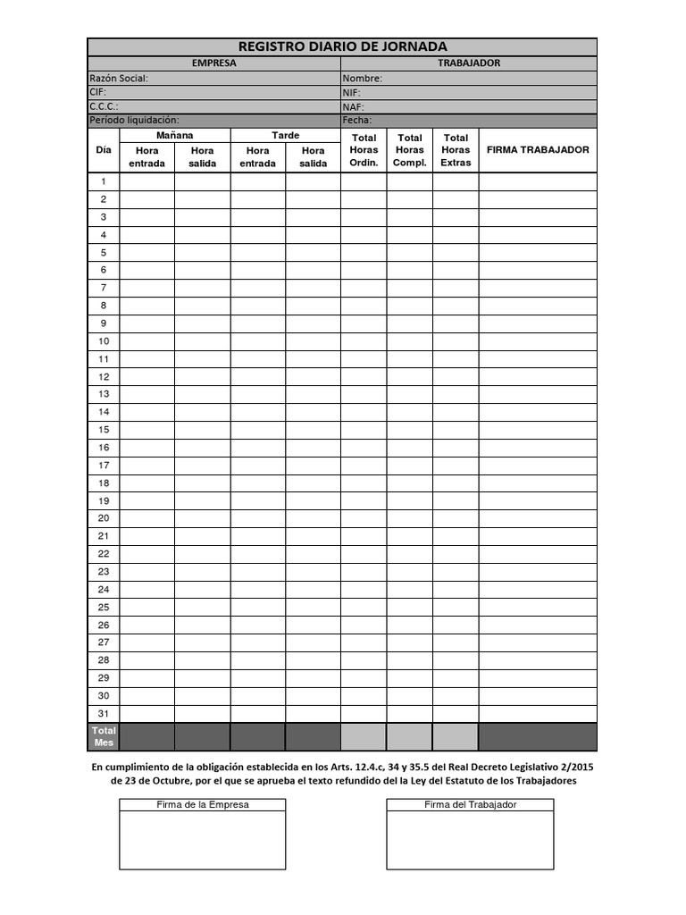 2939 - Registro DIARIO Jornada | PDF