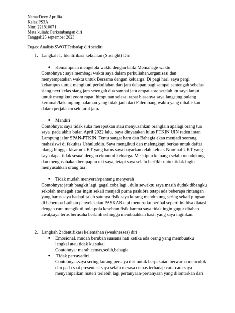 Tugas 1 Pengembangan Diri Devy Aprillia Ps3a | PDF