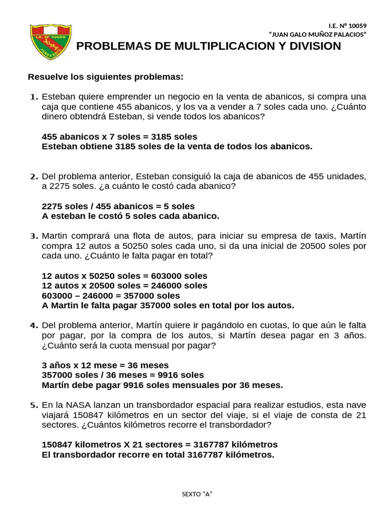 Problemas de Multiplicación y División | PDF