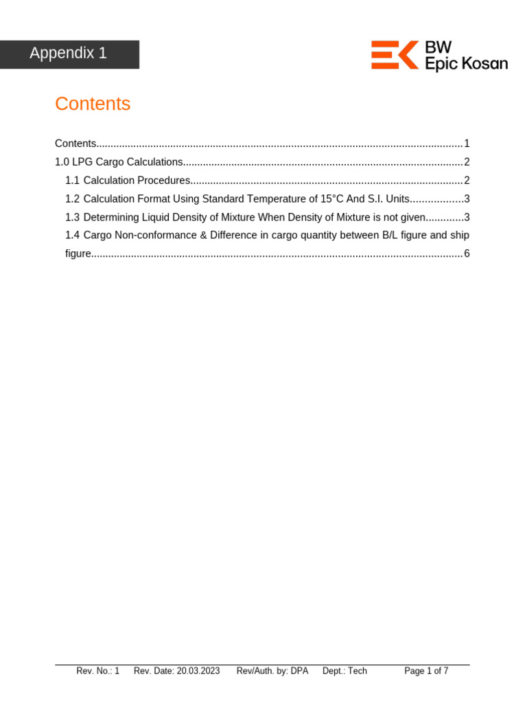 Appendix 01 - LPG Cargo Calculations | PDF | Density | Pressure