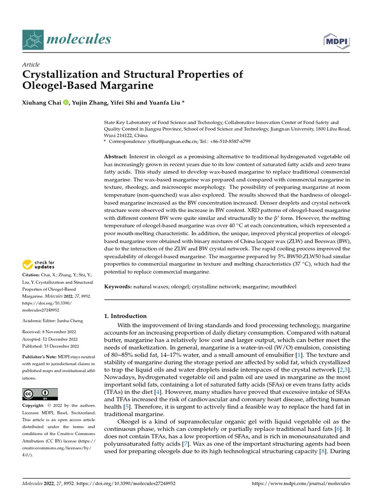 Crystallization and Structural Properties of | PDF | Trans Fat | Fat