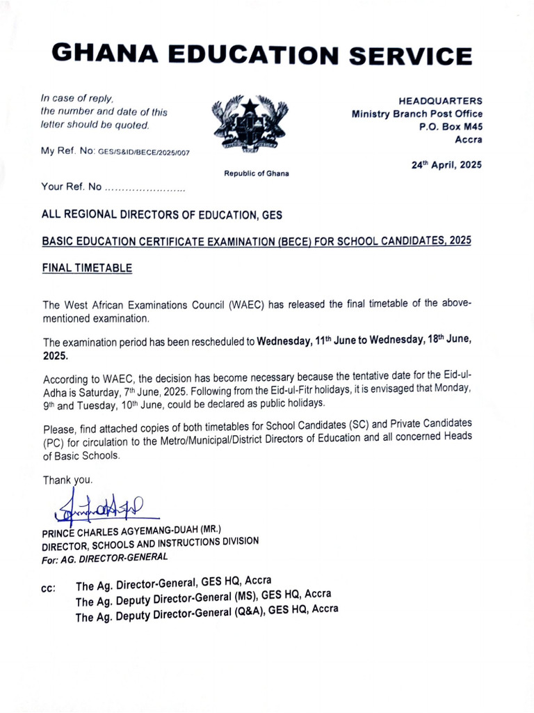 Bece 2025 Final Timetable | PDF