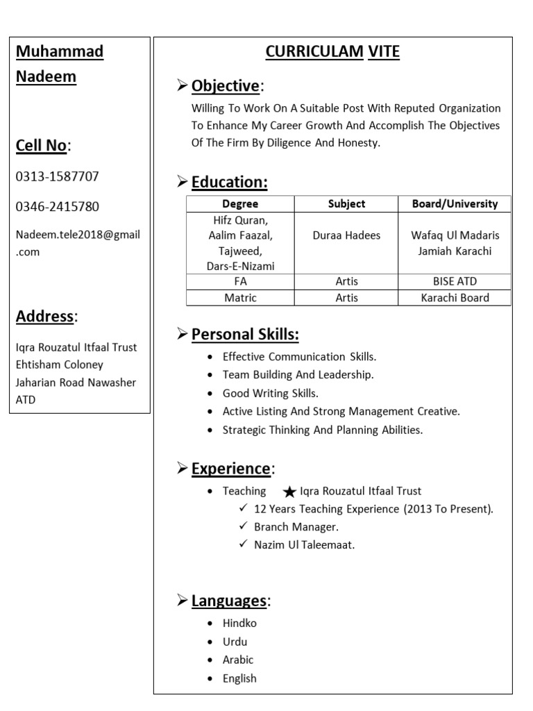 Nadeem Sahab Cv | PDF