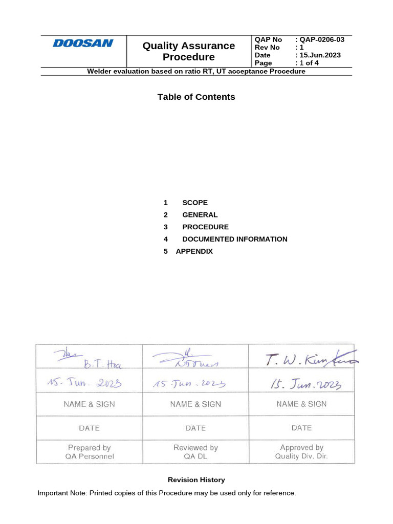 QAP-0206-03 - R1 Welder Evaluation Based On Ratio RT, UT Acceptance ...