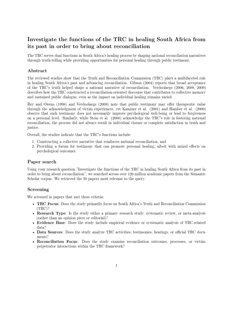 TRC's Role in South Africa's Healing Process | PDF | Systematic Review ...