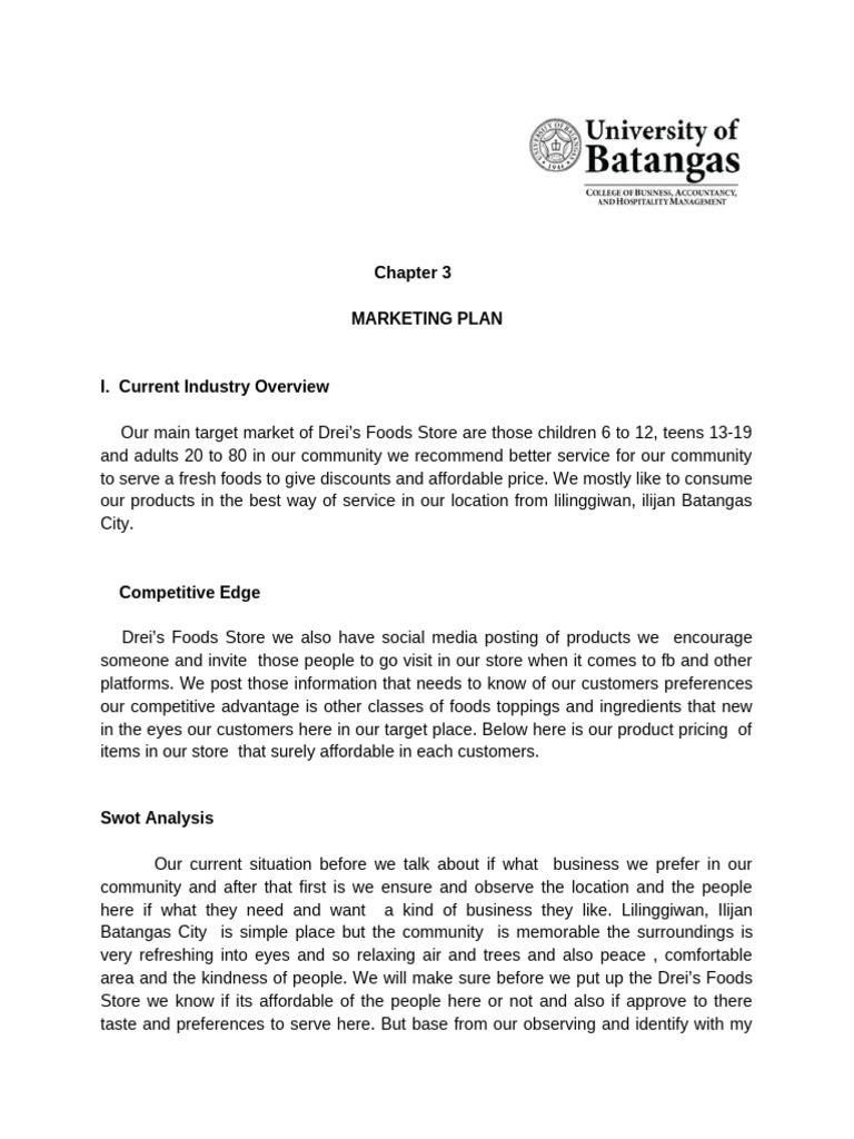 Chapter 3 Marketing Plan | PDF | Taste | Cuisine