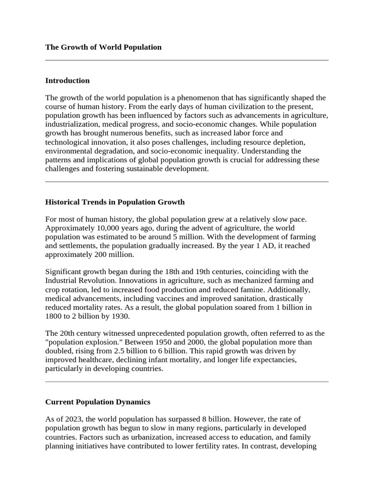 Impacts of Global Population Growth | PDF | Population Growth | World ...