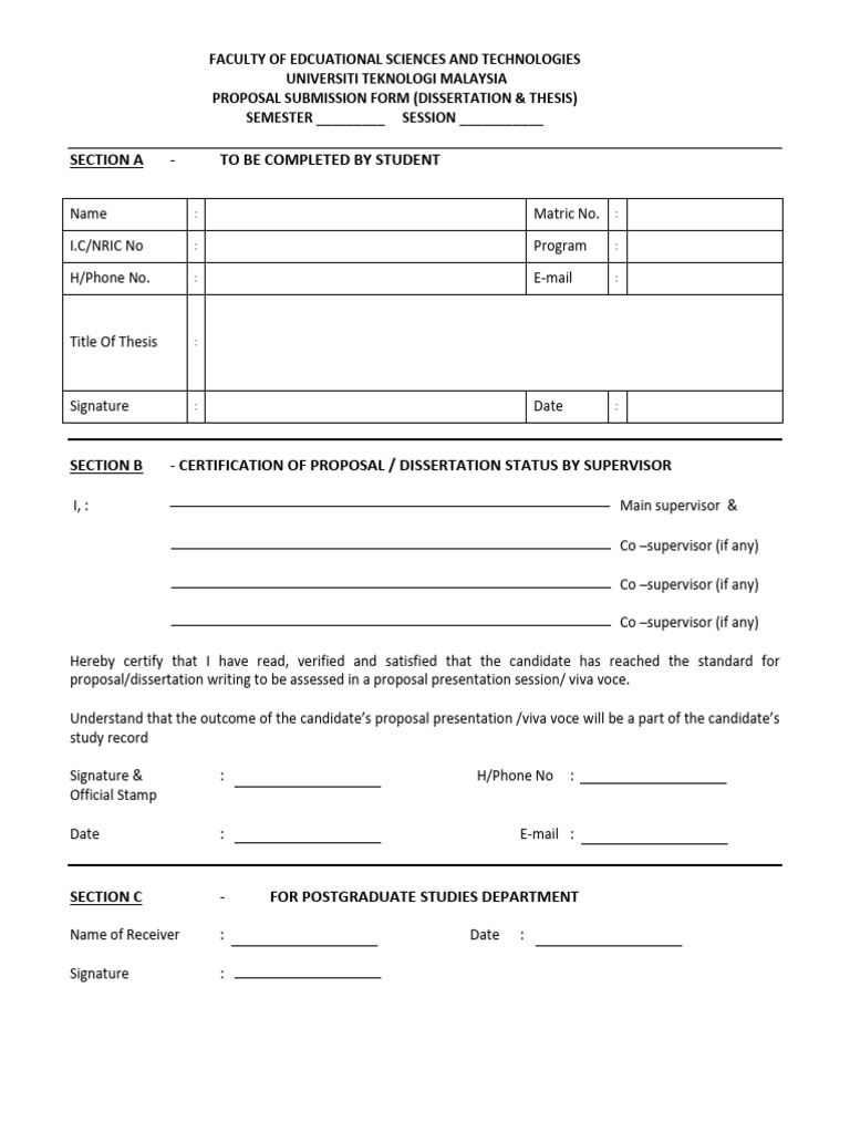 Proposal Submission Form Dissertation Thesis 4 | PDF | Thesis | Document